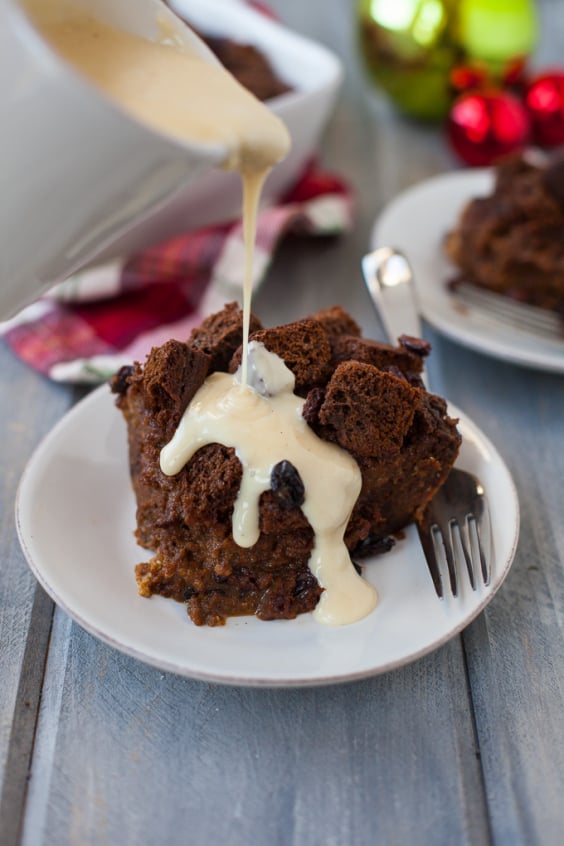 Gingerbread Bread Pudding with Eggnog Sauce | Kara Lydon