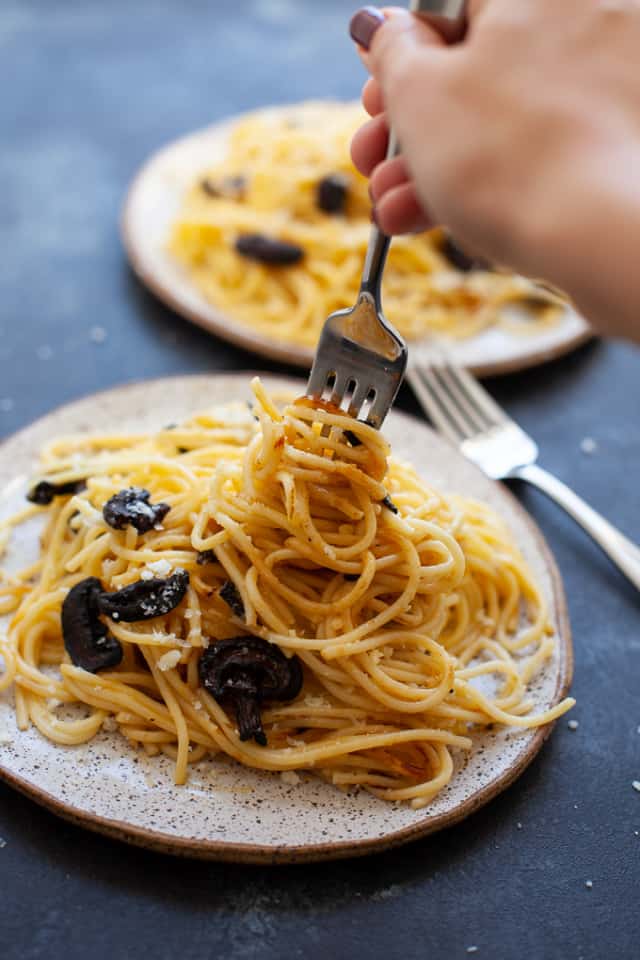 Vegetarian Carbonara with Mushroom Bacon | Kara Lydon