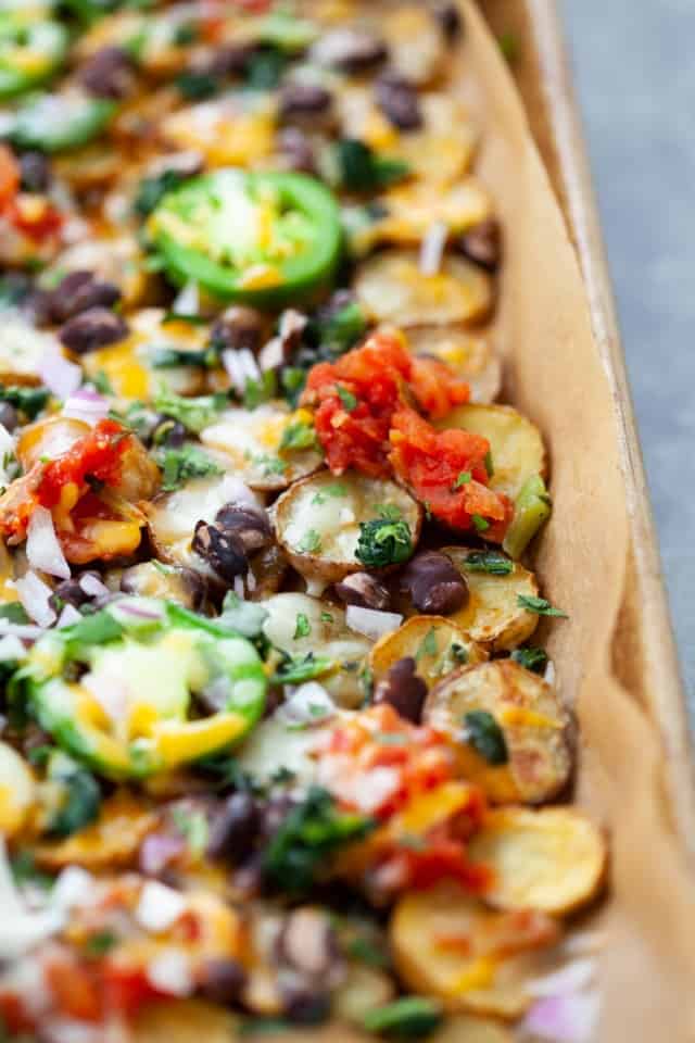 Roasted Potato Nachos (Sheet Pan) | The Foodie Dietitian | Kara Lydon