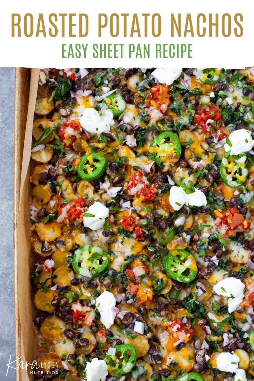 Roasted Potato Nachos (Sheet Pan) | The Foodie Dietitian | Kara Lydon