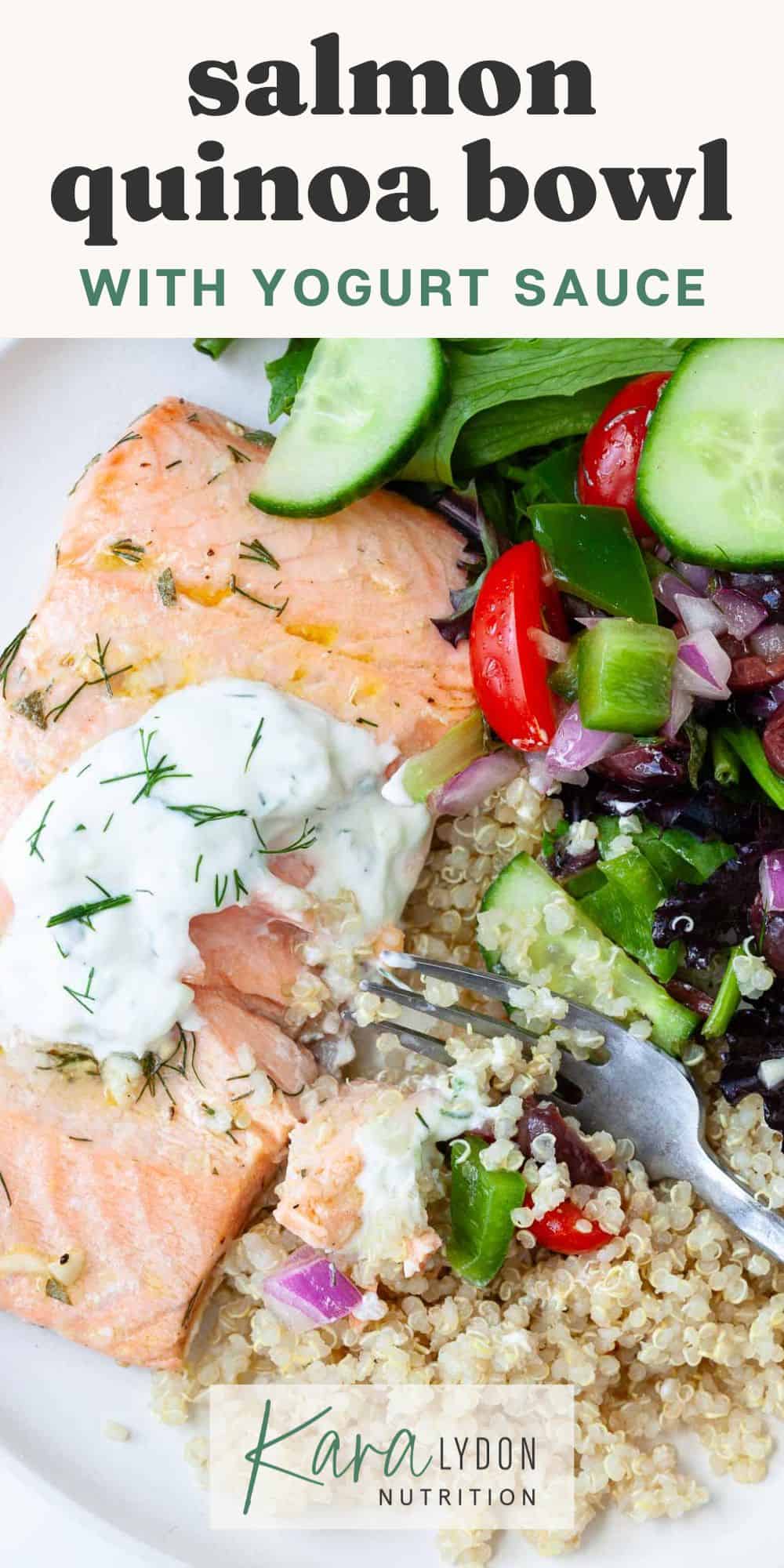 Greek Salmon Quinoa Bowl | Kara Lydon