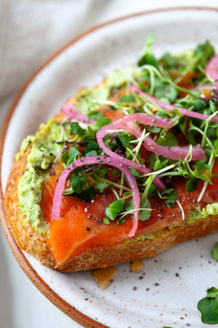 Smoked Salmon Toast with Smashed Edamame | Kara Lydon
